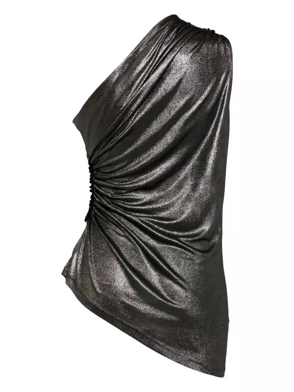 Atlein One-shoulder Draped Metallic Top