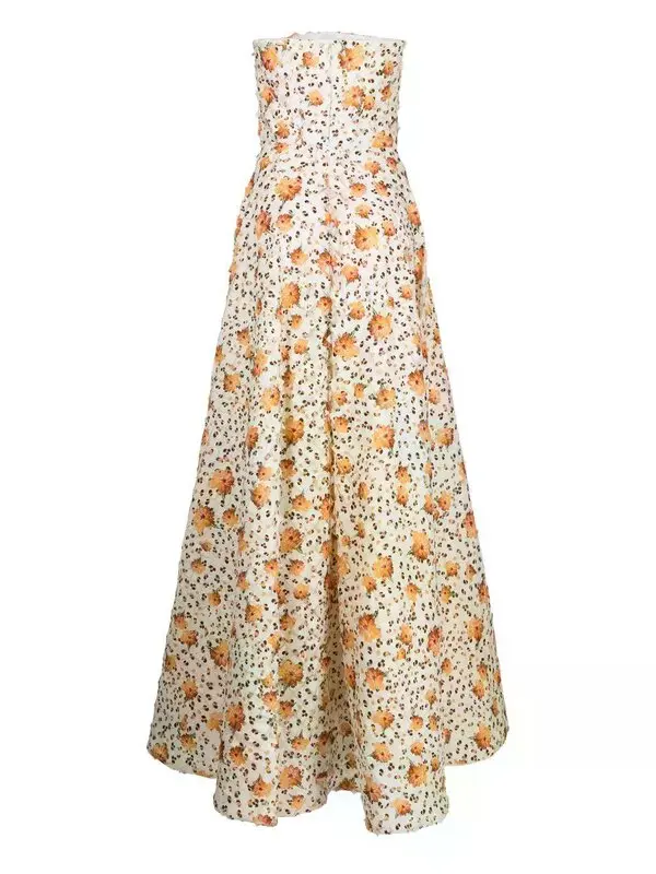 BAMBAH Floral Print Strapless Gown