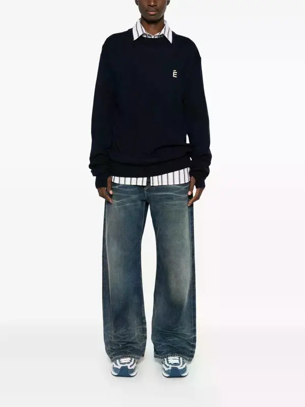 Études Studio Round-neck Merino Sweater With Embroidered Logo - Blue