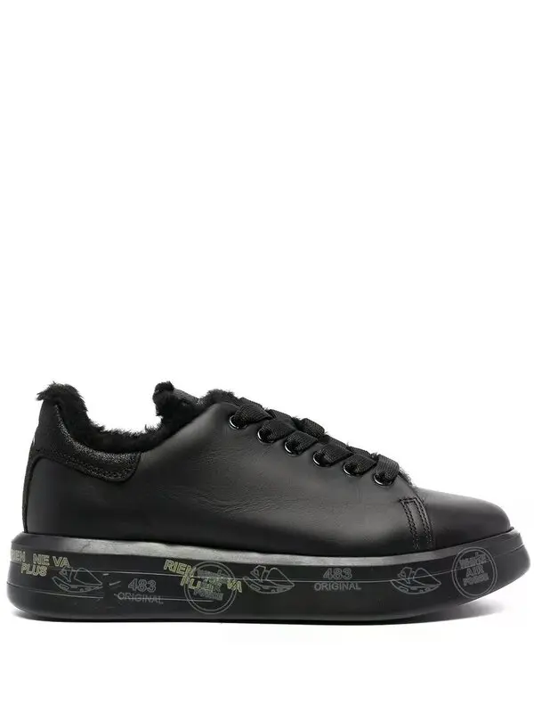 Premiata Shearling-lined Lace-up Sneakers - Black