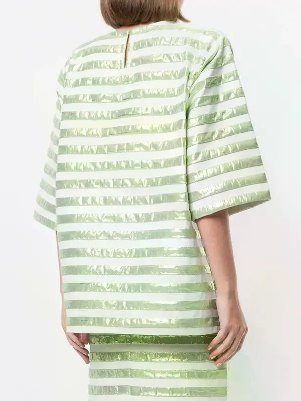 BAMBAH Striped Metallic Thread Short Sleeve Top