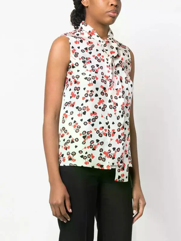 Moschino Sleeveless Floral Print Pussy-bow Blouse