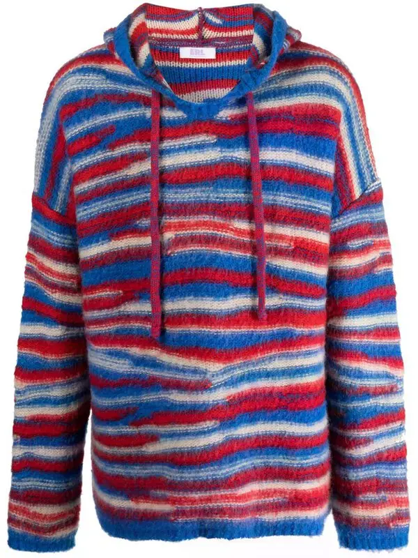 ERL Striped Intarsia-knit Hoodie