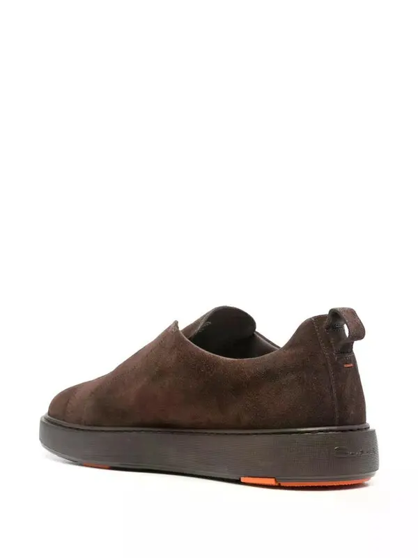 Santoni Suede Slip-on Round Toe Sneakers - Brown