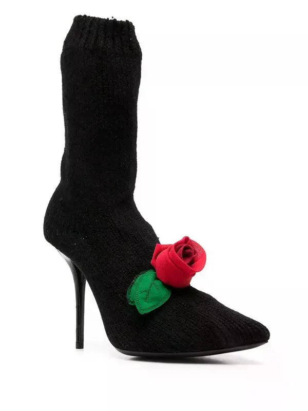 Dolce & Gabbana Knitted Rose Ankle Boots