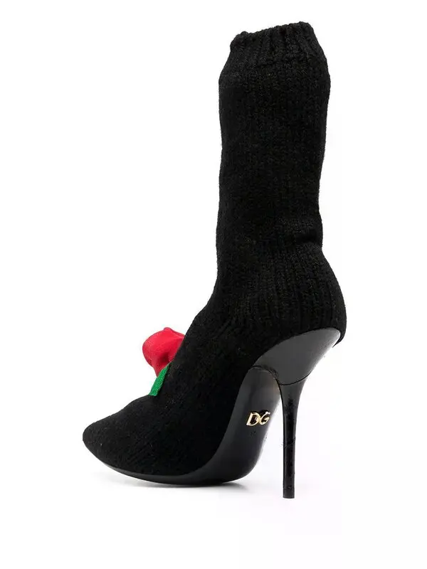 Dolce & Gabbana Knitted Rose Ankle Boots