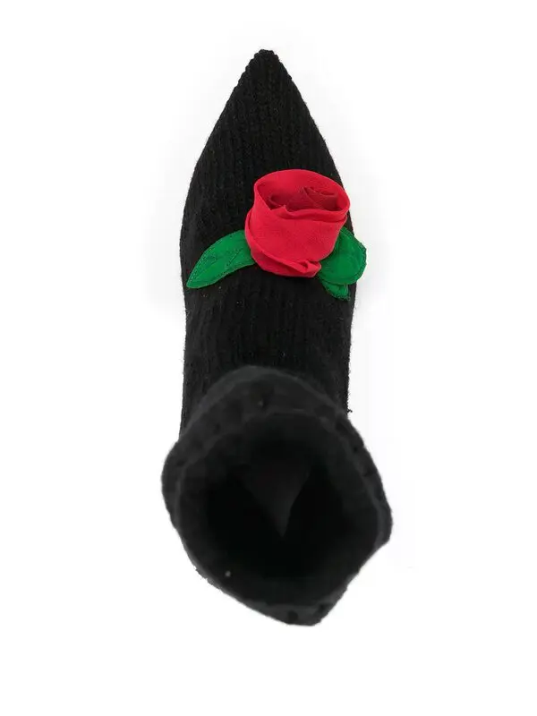 Dolce & Gabbana Knitted Rose Ankle Boots