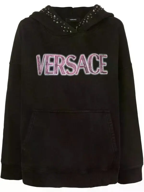 Versace Logo Studded Hoodie - Black