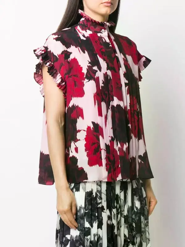 Alexandre Vauthier Floral Print Ruffle Neck Shirt - Red