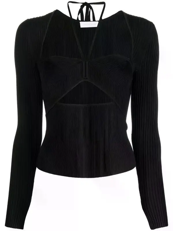 Simkhai Alexia Ribbed Neck-tie Top - Black