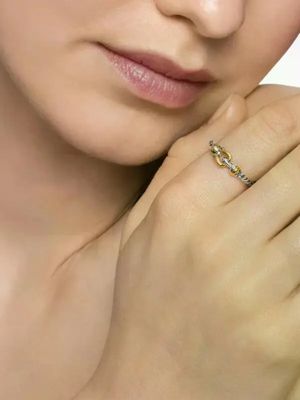 David Yurman 18kt Yellow Gold And Sterling Petite Buckle Ring - Silver
