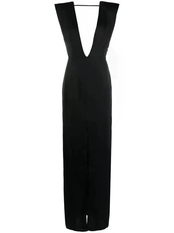 MAISON CLOSE V-neck Satin Maxi Dress