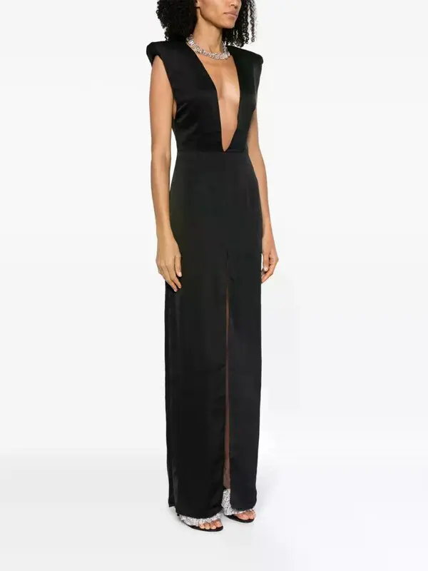 MAISON CLOSE V-neck Satin Maxi Dress