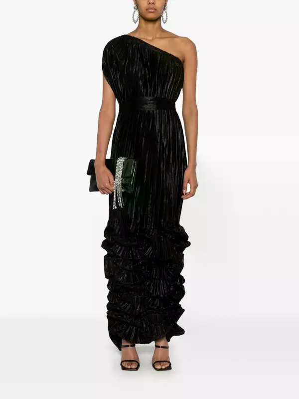BARUNI Medinilla Maxi Dress One Shoulder, Belted Waist - Black