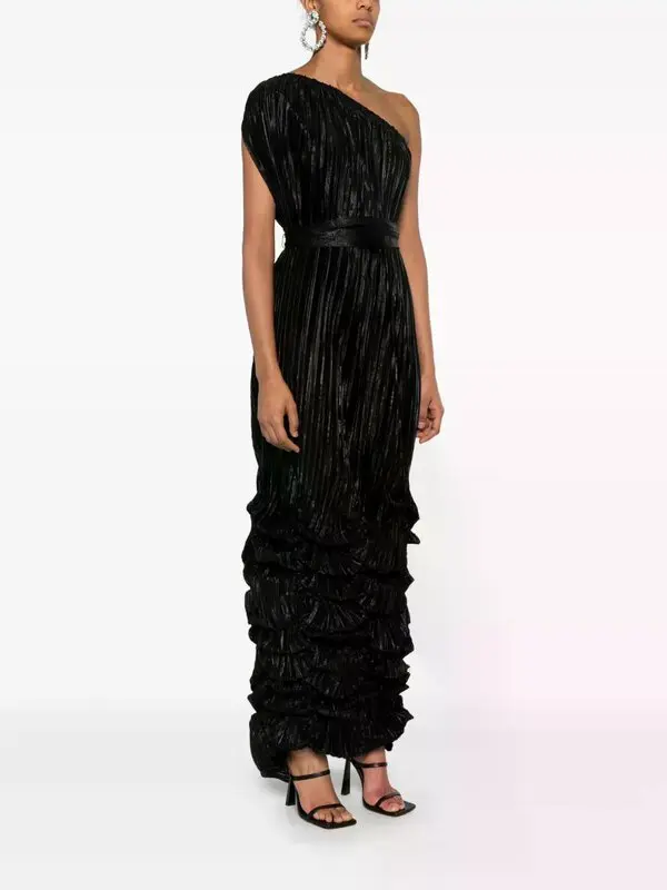 BARUNI Medinilla Maxi Dress One Shoulder, Belted Waist - Black