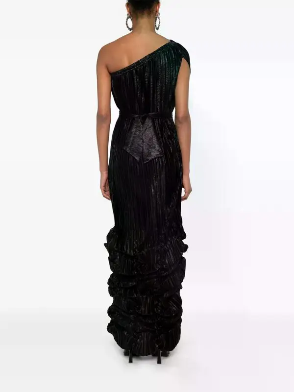BARUNI Medinilla Maxi Dress One Shoulder, Belted Waist - Black