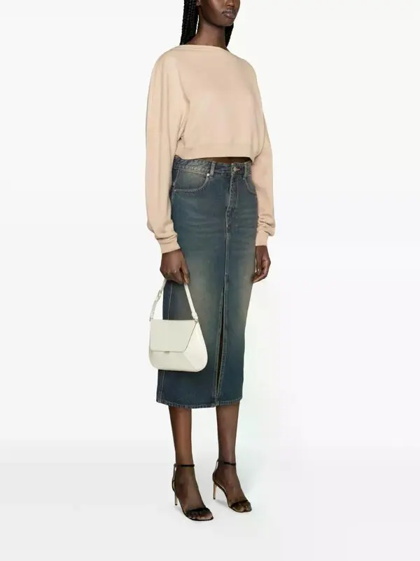 Saint Laurent Cropped Logo Embroidered Sweatshirt - Neutrals