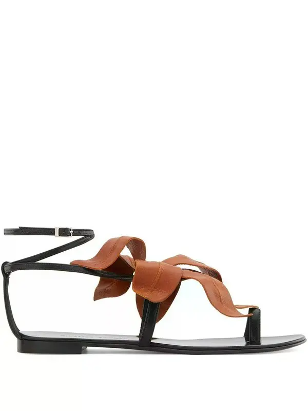 GIUSEPPE ZANOTTI Leather Lilium Flat Sandals - Black
