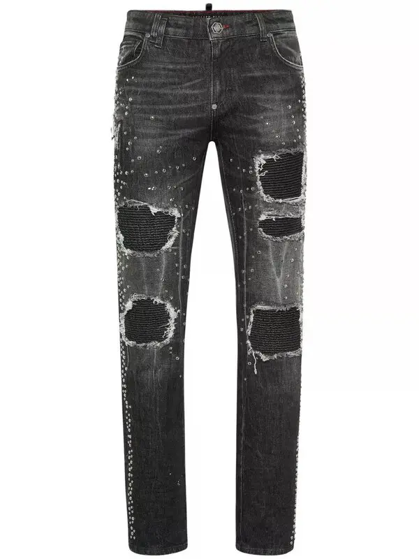 Philipp Plein Embellished Ripped Jeans - Grey