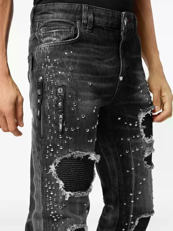 Philipp Plein Embellished Ripped Jeans