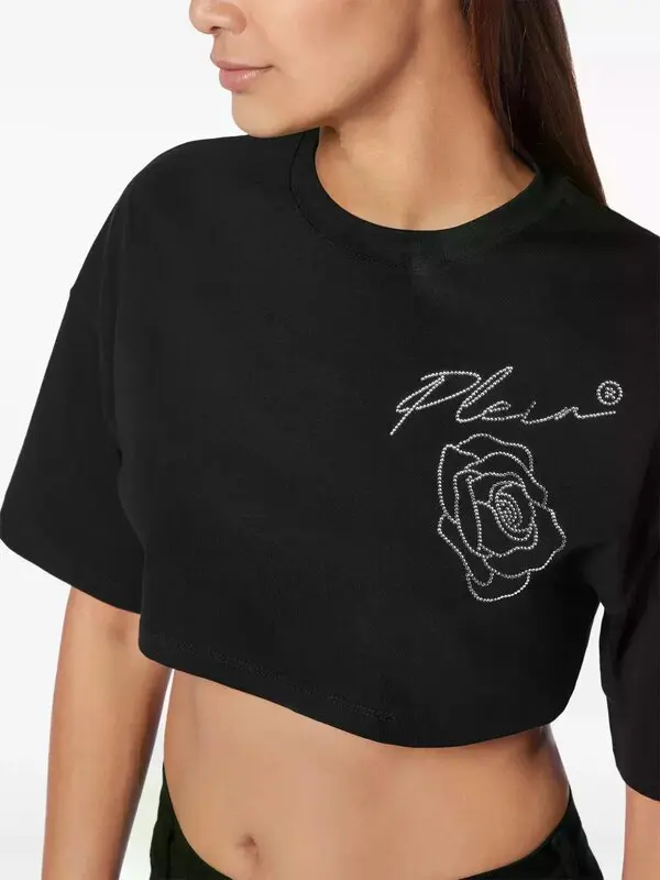 Philipp Plein Embellished Roses Crop Top - Black