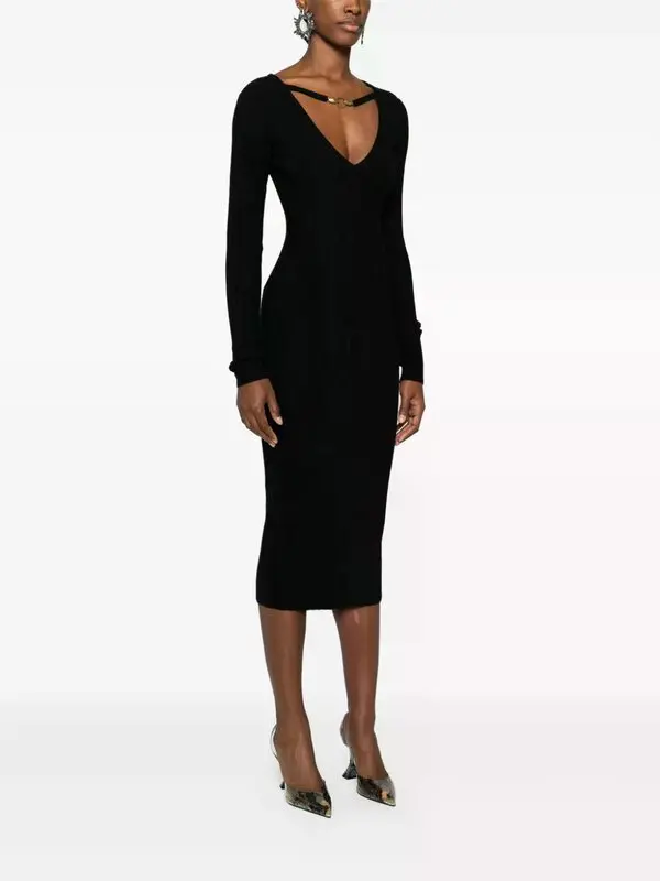 Just Cavalli Ribbed Knit Midi Dress With Snake Appliqu