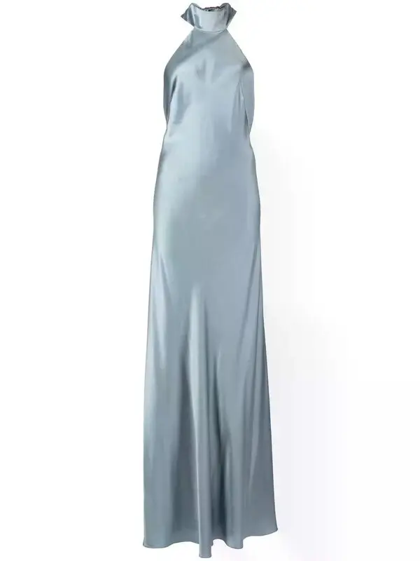 Michelle Mason Backless Halter-neck Tie Gown - Blue
