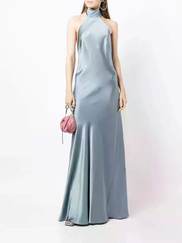 Michelle Mason Backless Halter-neck Tie Gown - Blue