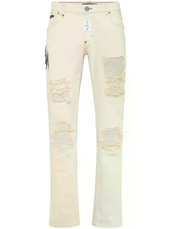 Philipp Plein Light Beige Ripped Detail Jeans - Neutrals