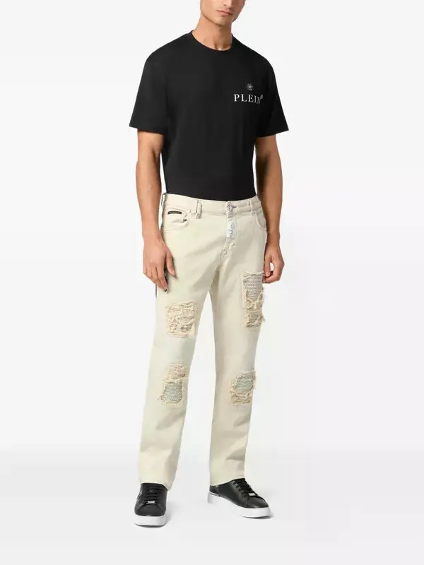 Philipp Plein Light Beige Ripped Detail Jeans