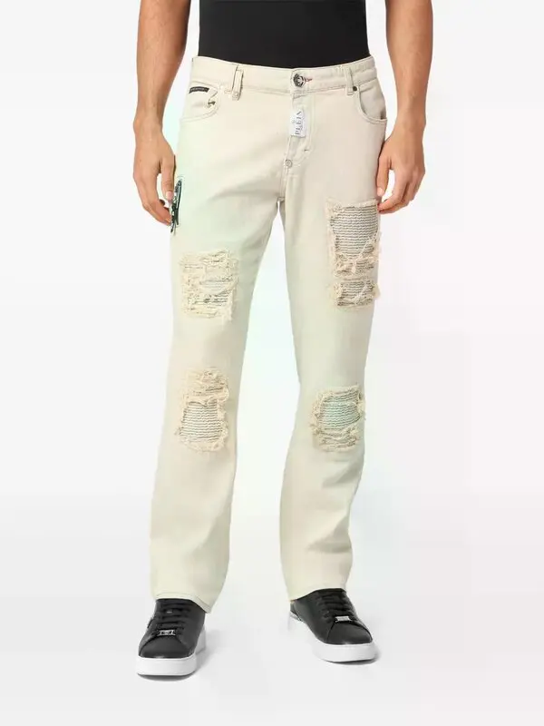 Philipp Plein Light Beige Ripped Detail Jeans