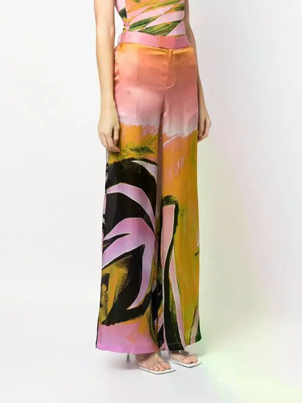 LOUISA BALLOU Graphic Print Silk Wide Leg Trousers