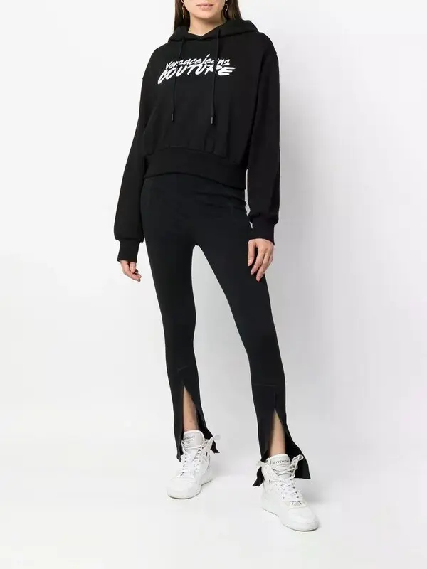 Versace Logo-embroidered Cropped Hoodie - Black