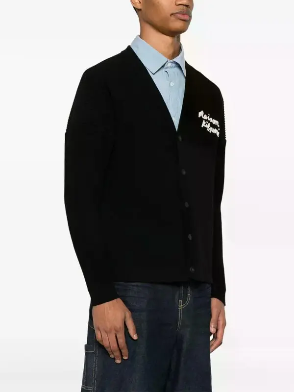Maison Kitsuné Handwriting Embroidered Ribbed Cardigan