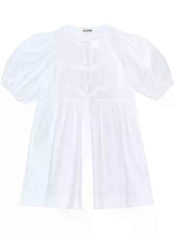 GANNI Poplin Tie String Mini Dress - White