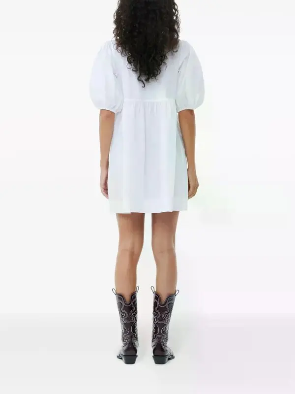 GANNI Poplin Tie String Mini Dress - White