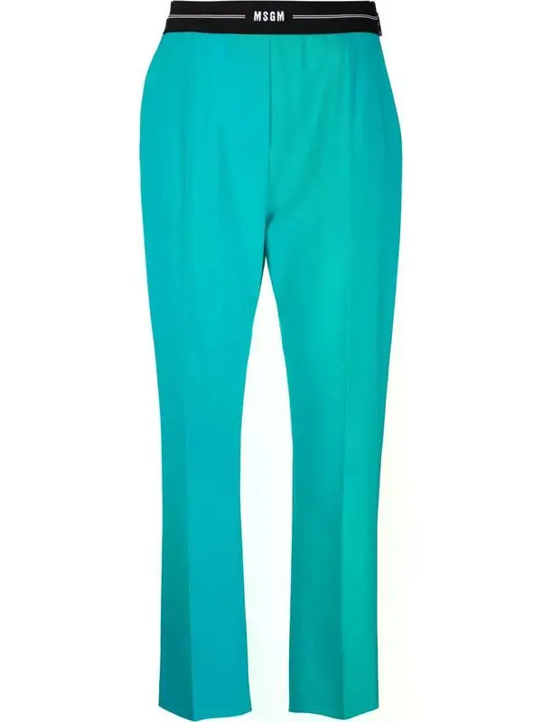 MSGM Logo-waist Slim Tailored Trousers - Blue