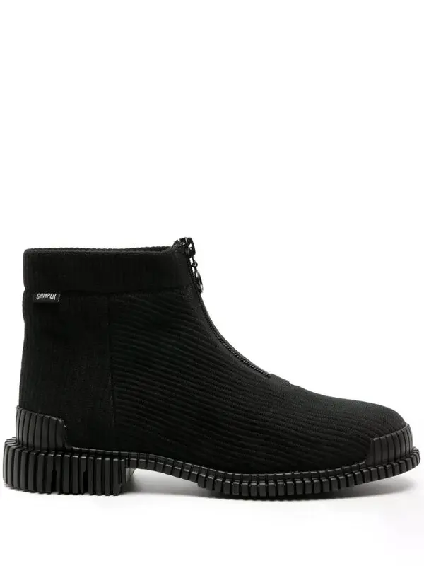 Camper Pix Ribbed Ankle Boots With Zip Fastening - Black