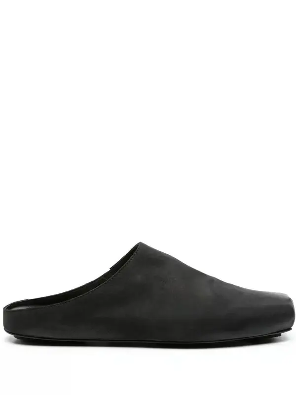 UMA WANG Square-toe Leather Slippers - Black