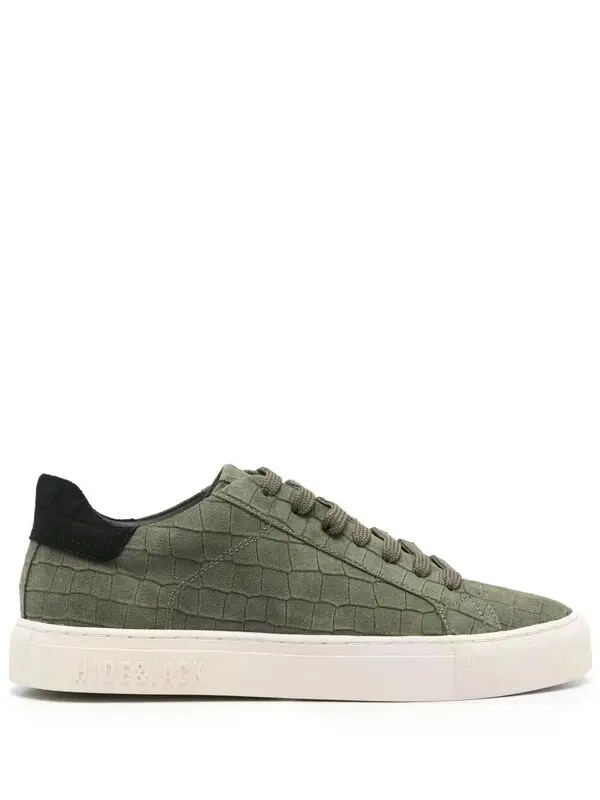 HIDE&JACK Calf Suede Crocodile Effect Lace Up Sneakers - Green