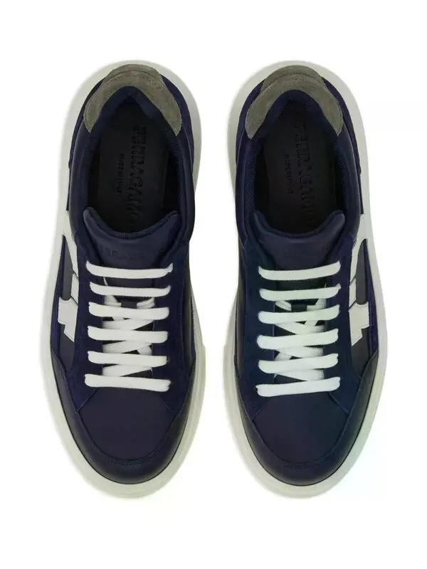FERRAGAMO Gancini Leather And Suede Low Top Sneakers