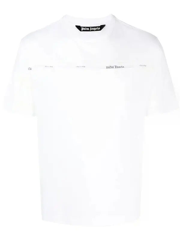 Palm Angels Logo-stripe Crew-neck T-shirt - White