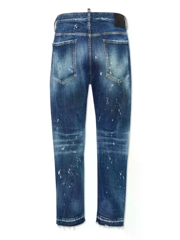 Dsquared2 Distressed Paint Splatter Straight Leg Jeans - Blue
