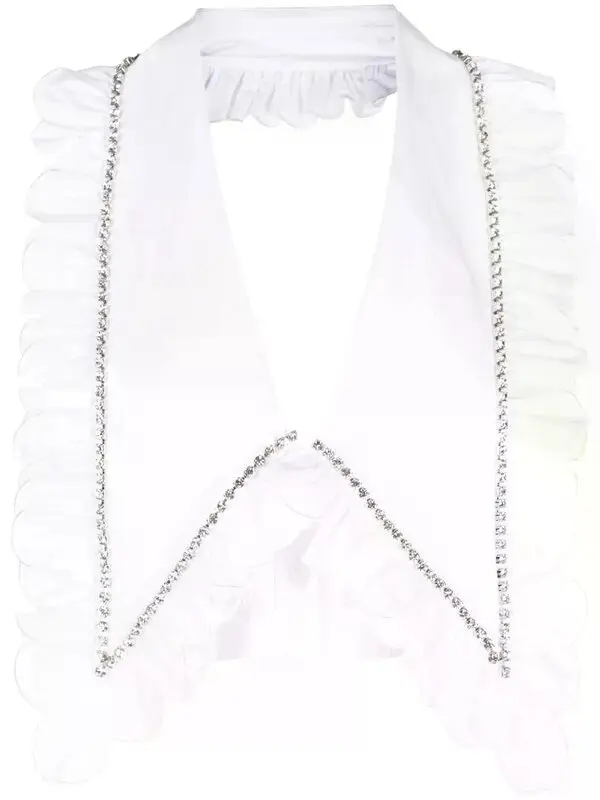 AREA Embellished Cropped Top - White