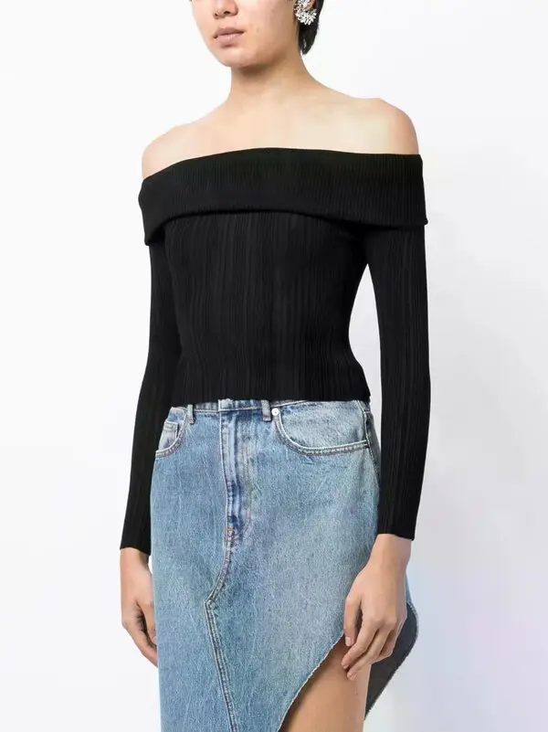 SELF-PORTRAIT Ribbed Off-shoulder Blouse