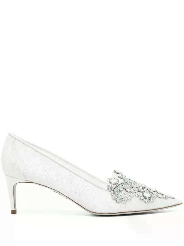 Rene Caovilla Veneziana 60mm Lace Pumps - Silver