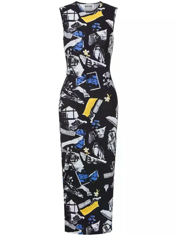 Moschino Printed Midi Dress - Black
