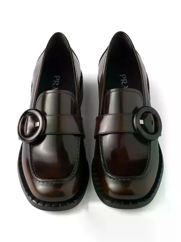 Prada Brushed Leather Loafers With Buckle Detail