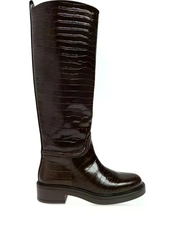 STUART WEITZMAN Crocodile-embossed Calf Leather Boots - Brown