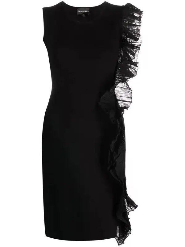 Emporio Armani Asymmetric Ruffle Detail Mini Dress - Black